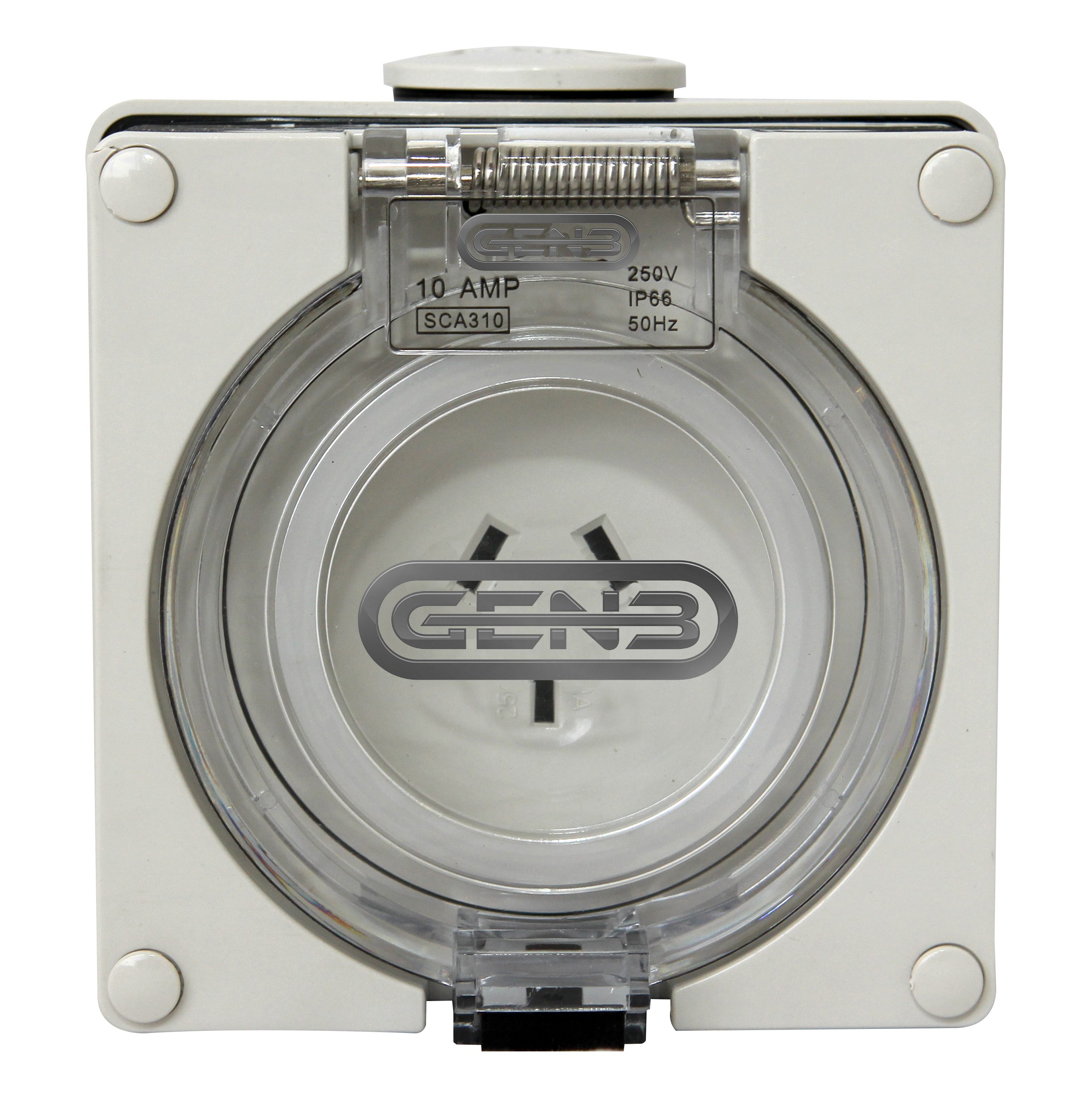 SOCKET OUTLET FIXED 250V 10AMP 3 PIN FLAT IP66 - Uniquip Electrical