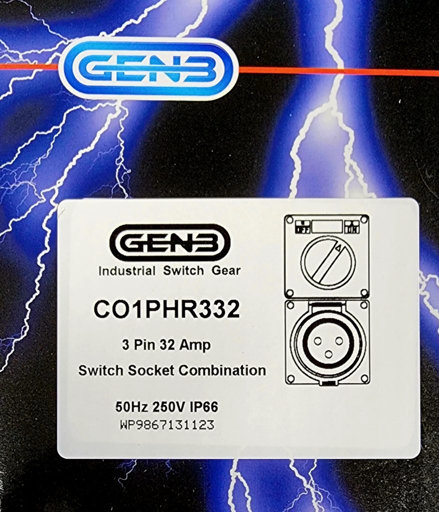 SWITCHED SOCKET OUTLET 250V 32AMP 3 ROUND PIN IP66 - Uniquip Electrical