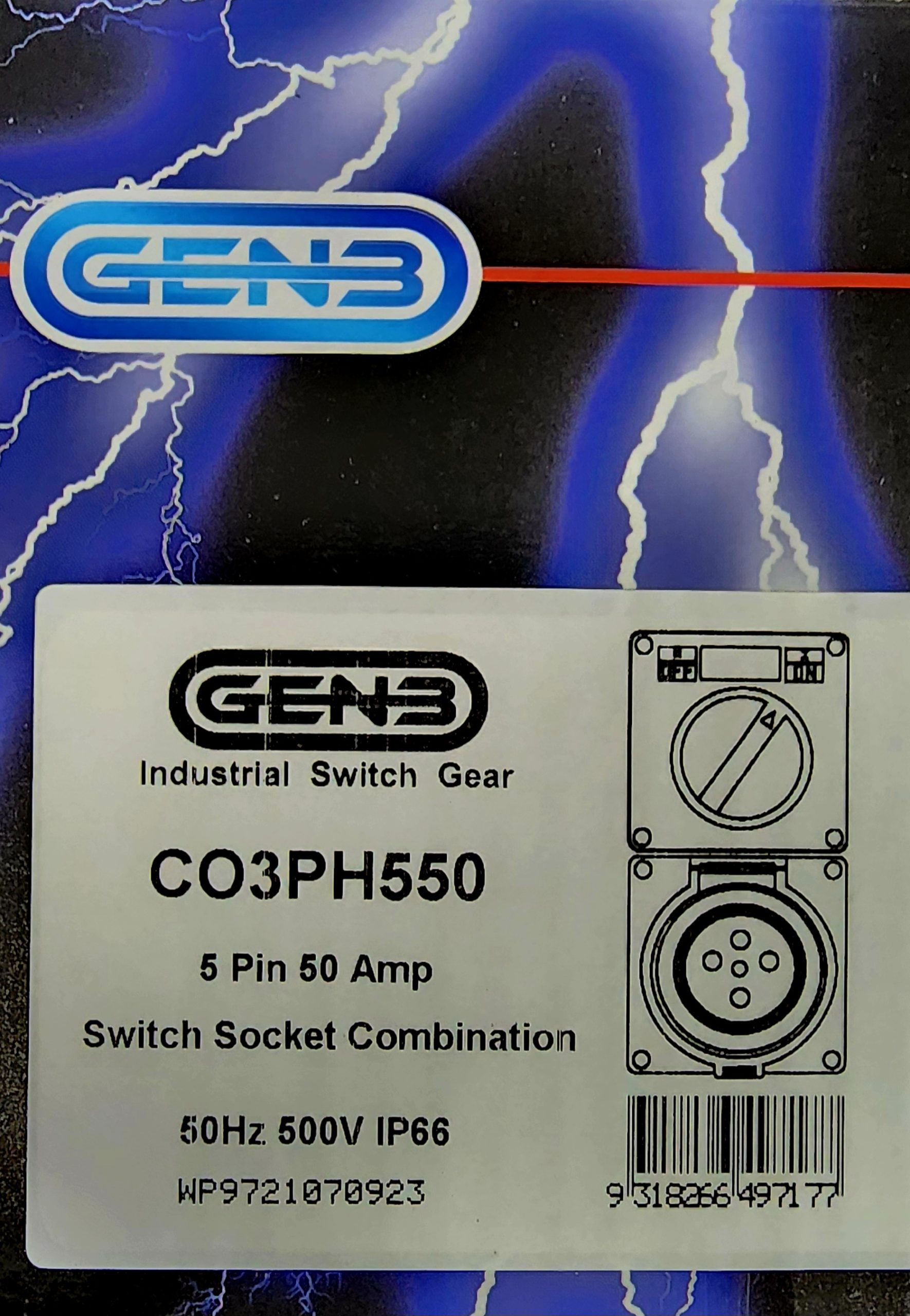 SWITCHED SOCKET OUTLET 500V 50AMP 5 ROUND PIN IP66 - Uniquip Electrical